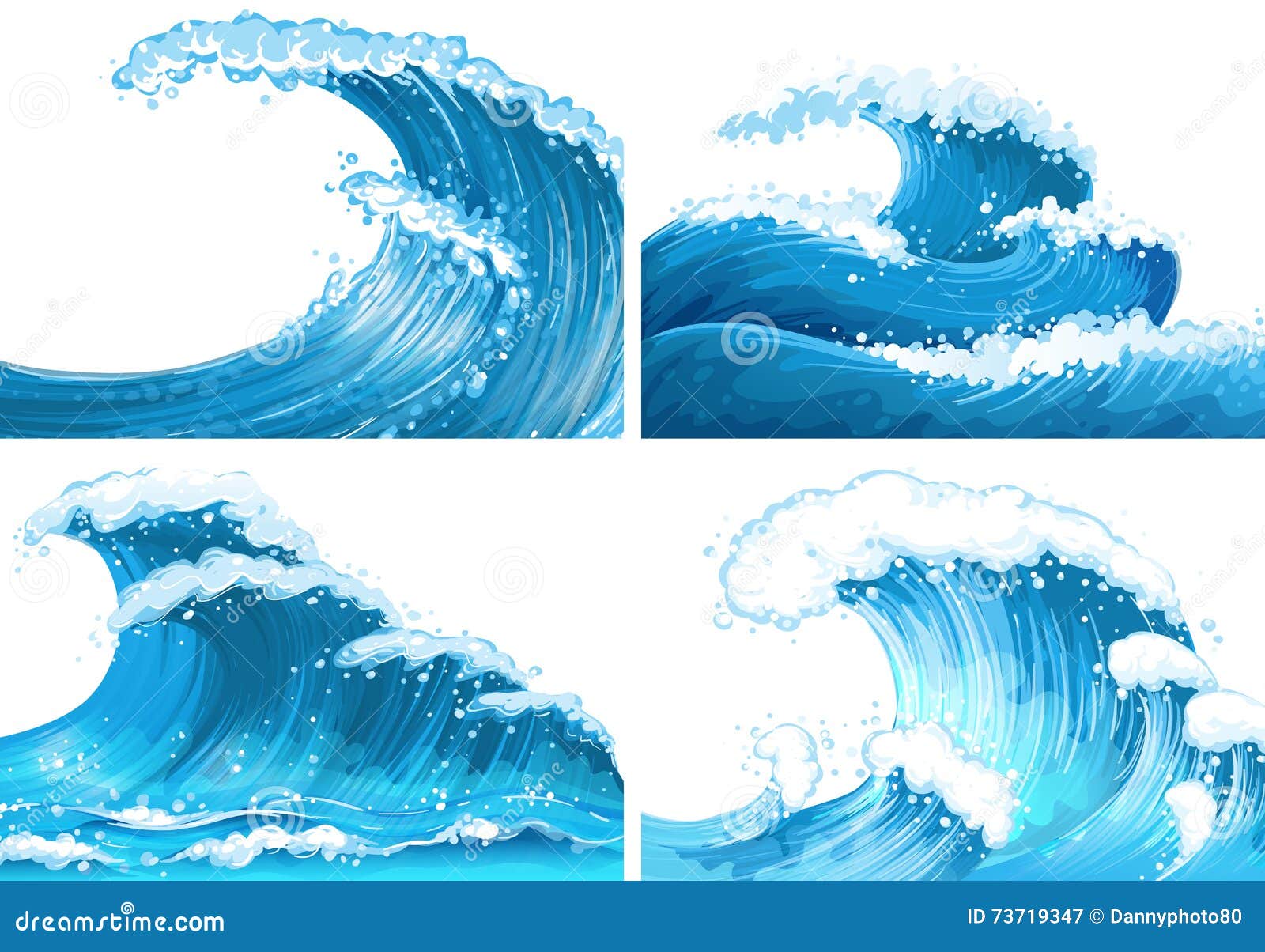 Four scenes of ocean waves stock vector. Illustration of blue - 73719347