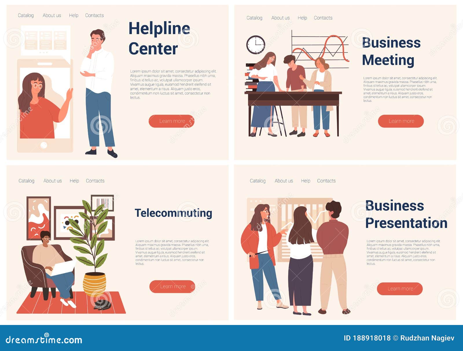 Four Scenes Showing Different Work Situations Stock Vector ...