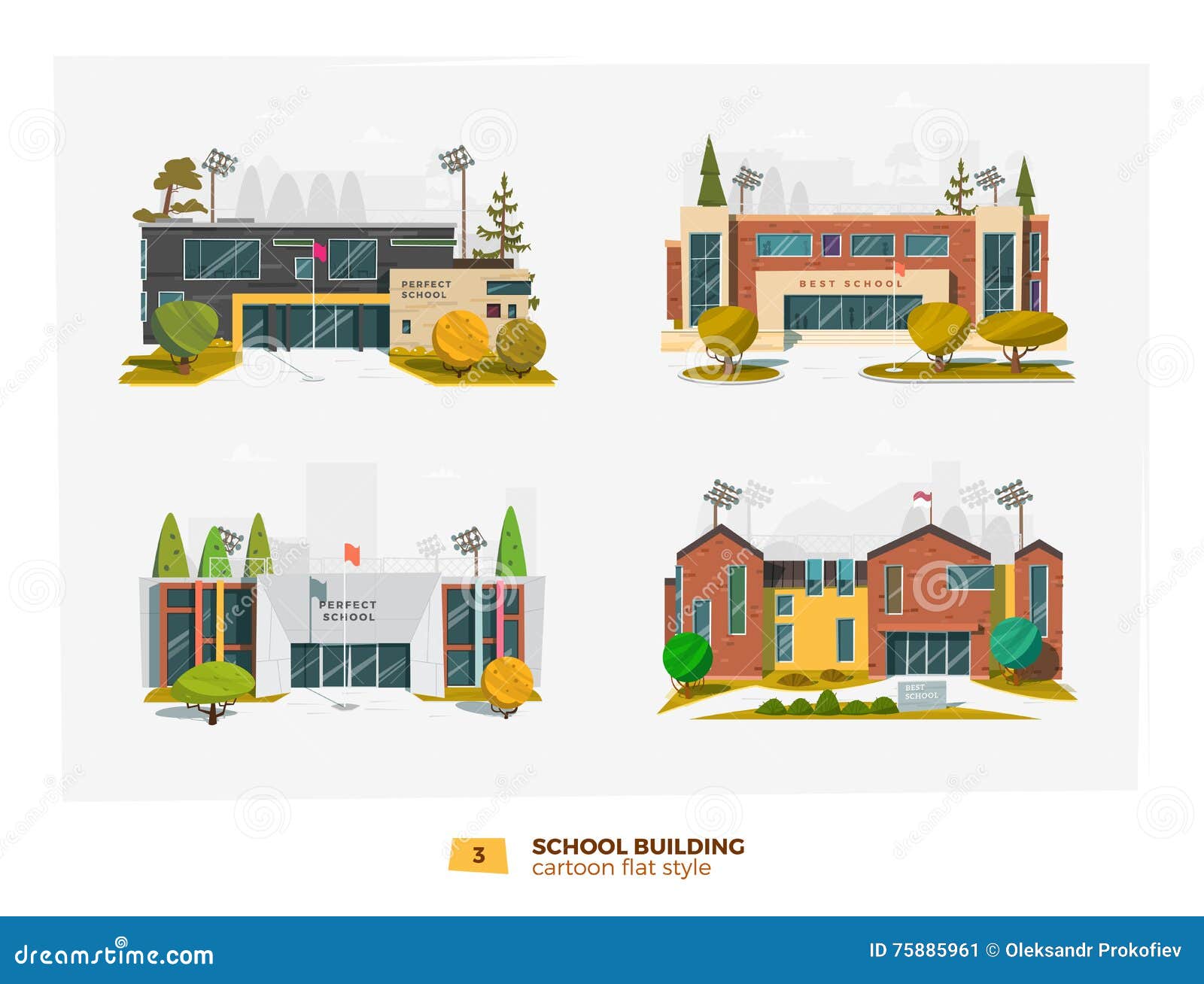 Four school building stock vector. Illustration of middle - 75885961
