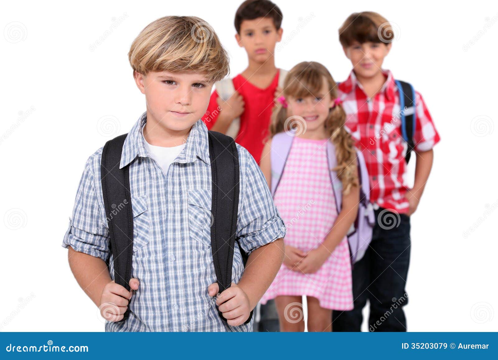 Four Schoolchildren with Backpacks Stock Image - Image of friends ...