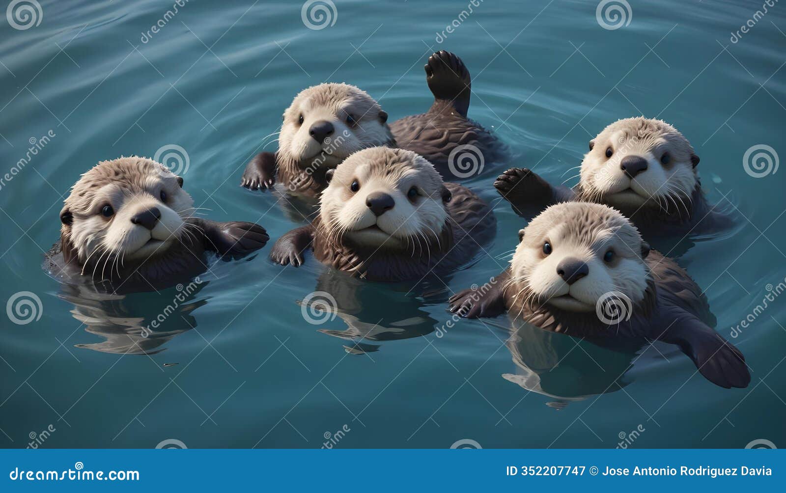 Four Sea Otters Floating in the Water, Stock Illustration ...