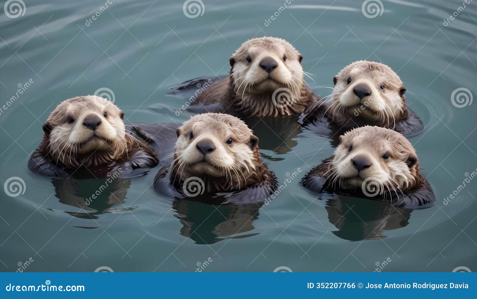 Four Sea Otters Floating in the Water, Stock Illustration ...