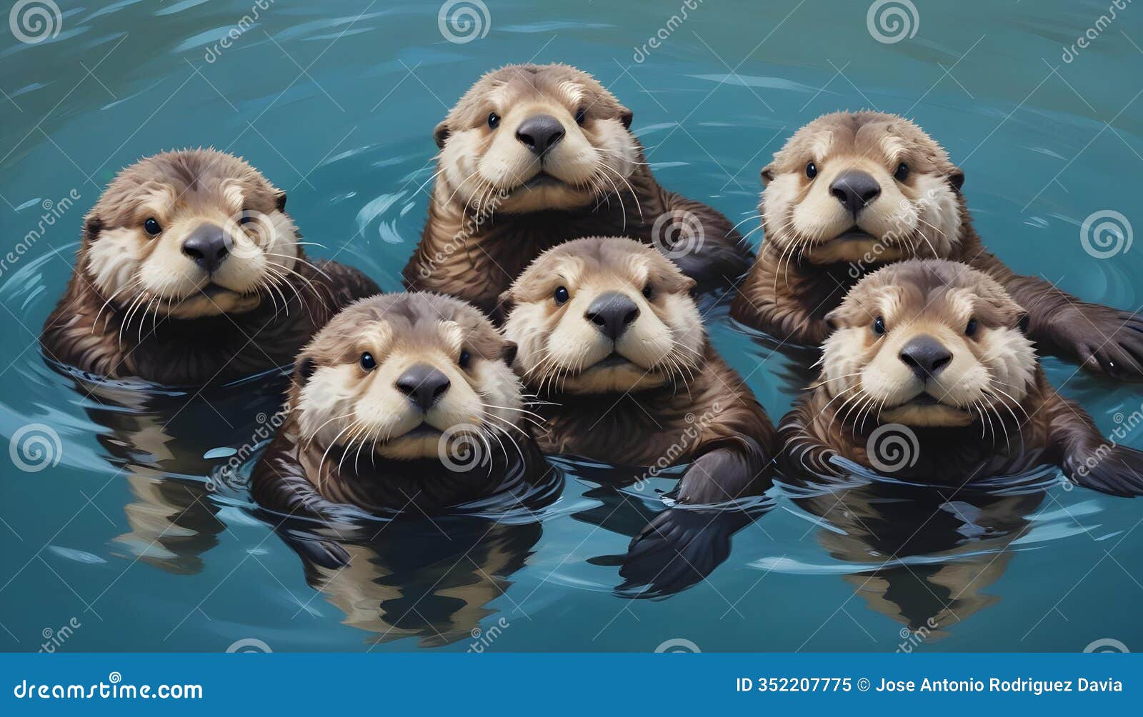 Four Sea Otters Floating in the Water, Stock Illustration ...