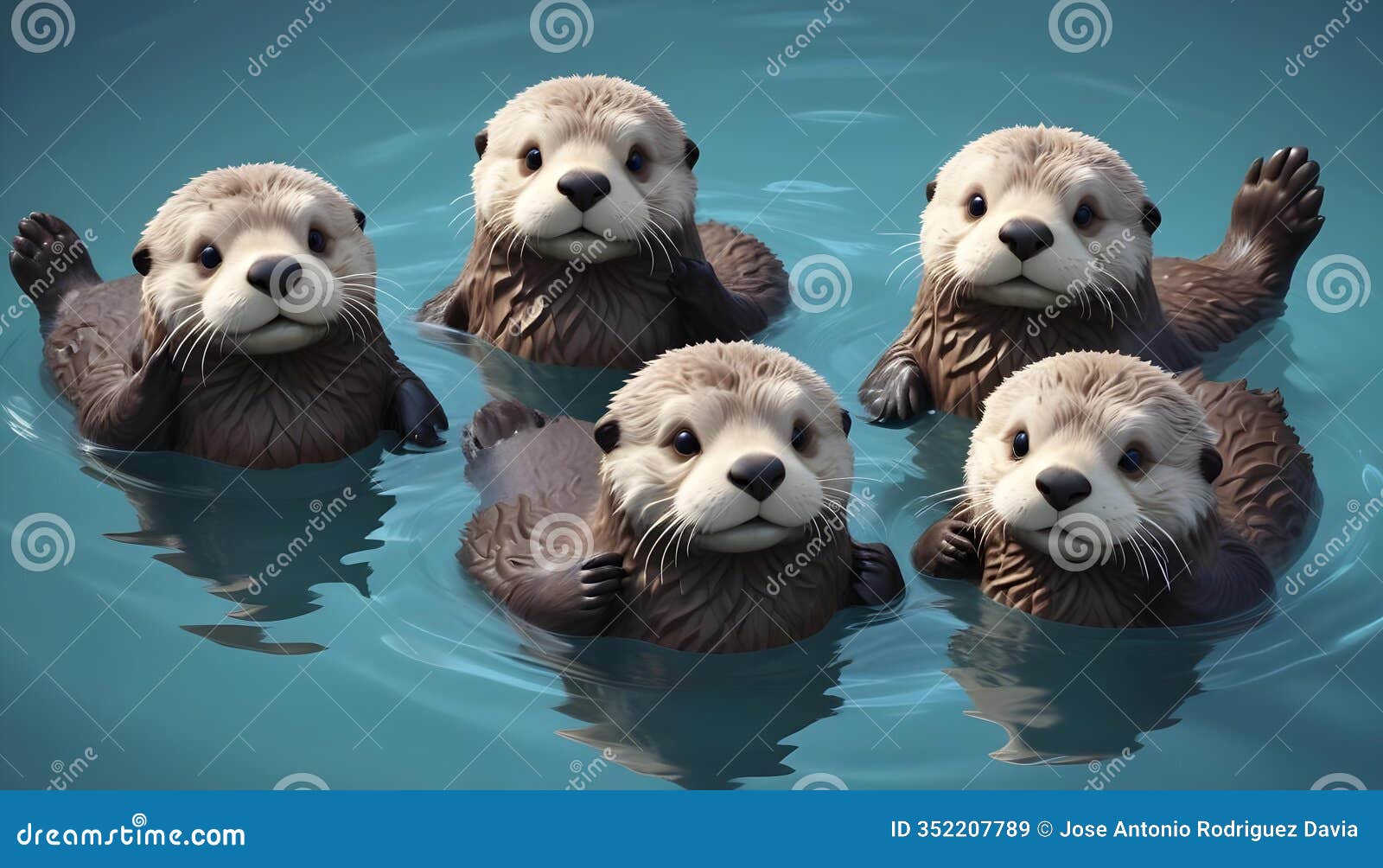 Four Sea Otters Floating in the Water, Stock Illustration ...