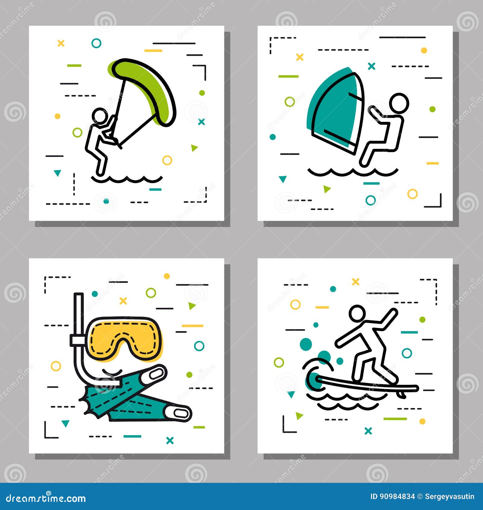 Four Sea Water Activity Linear Icons Stock Vector - Illustration of ...