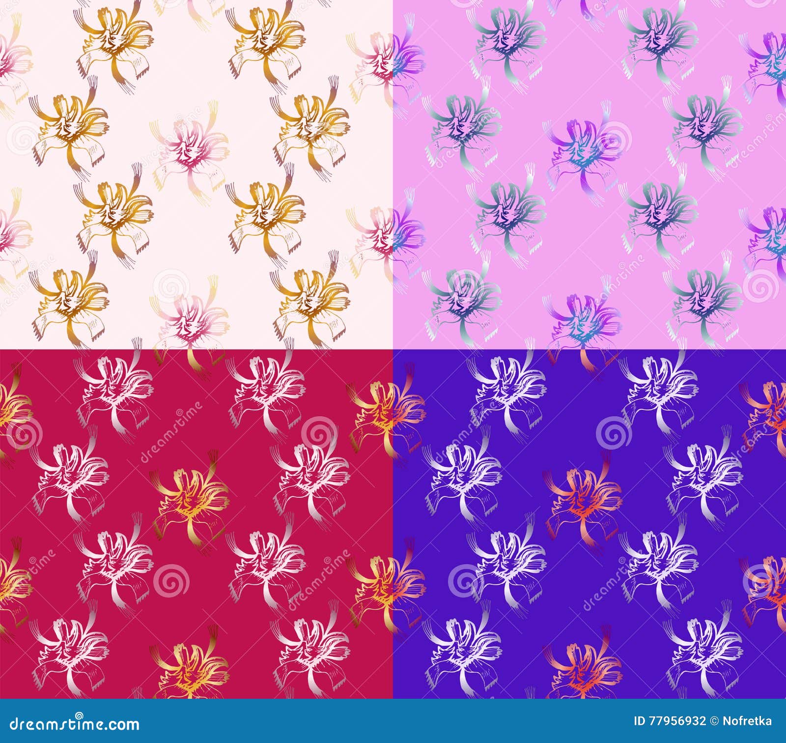 Four Seamless Abstract Floral Patterns. Set of Backgrounds of Different ...