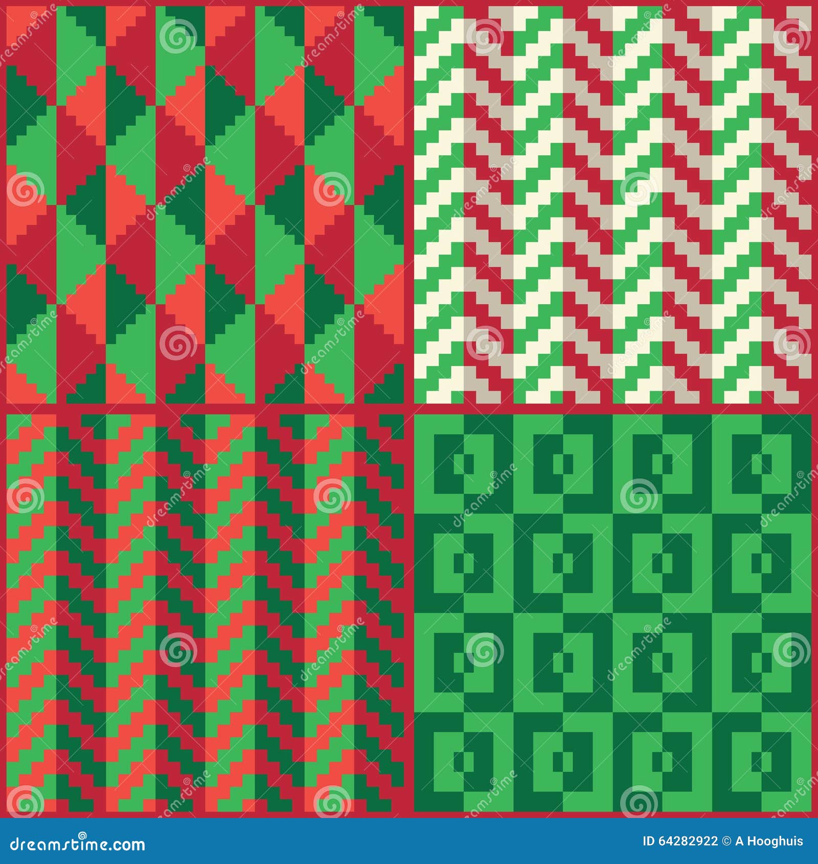 Four Seamless Abstract Geomatric Pixel Christmas Patterns Stock Vector ...