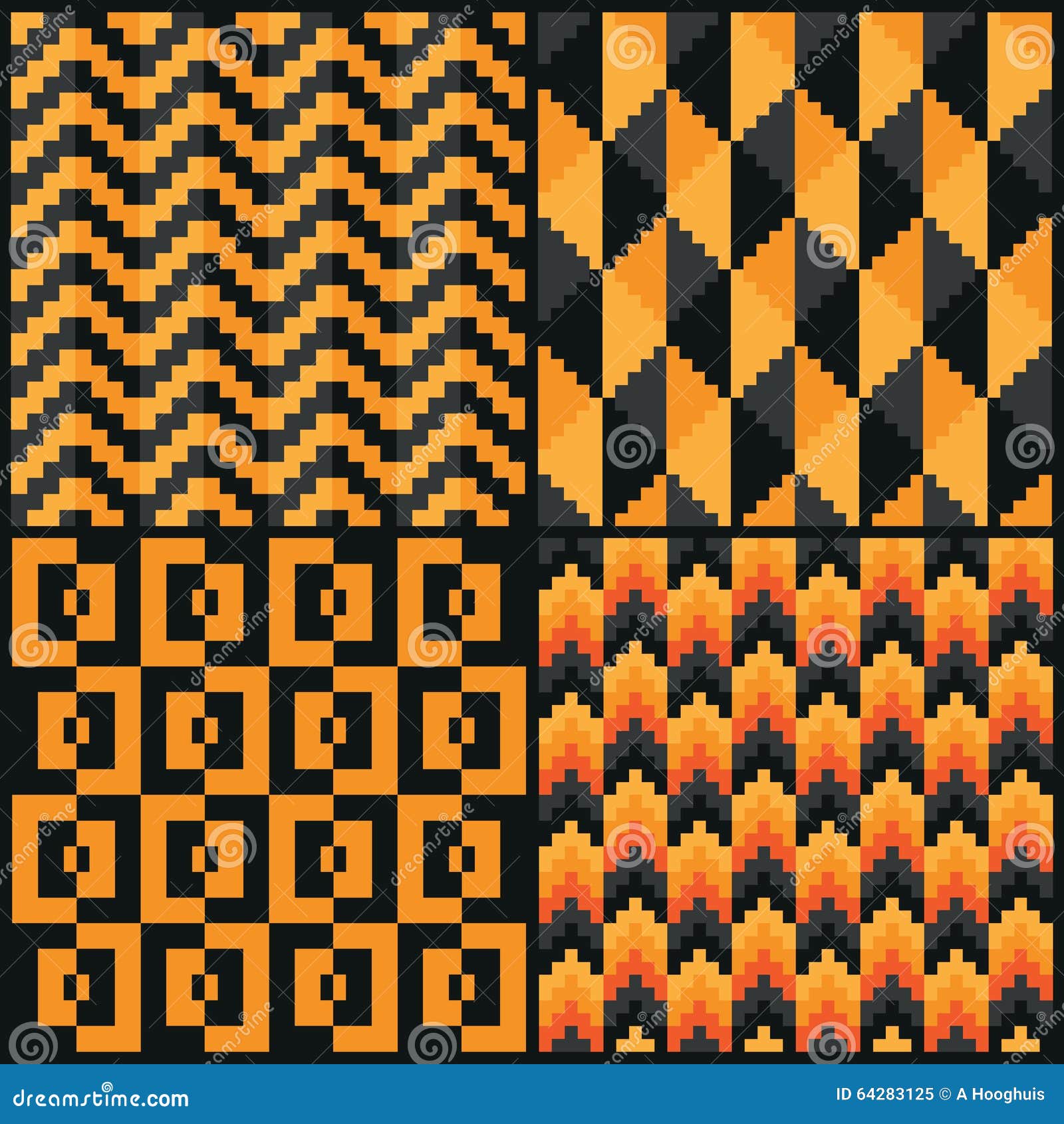 Four Seamless Abstract Geomatric Pixel Halloween Patterns Stock Vector ...