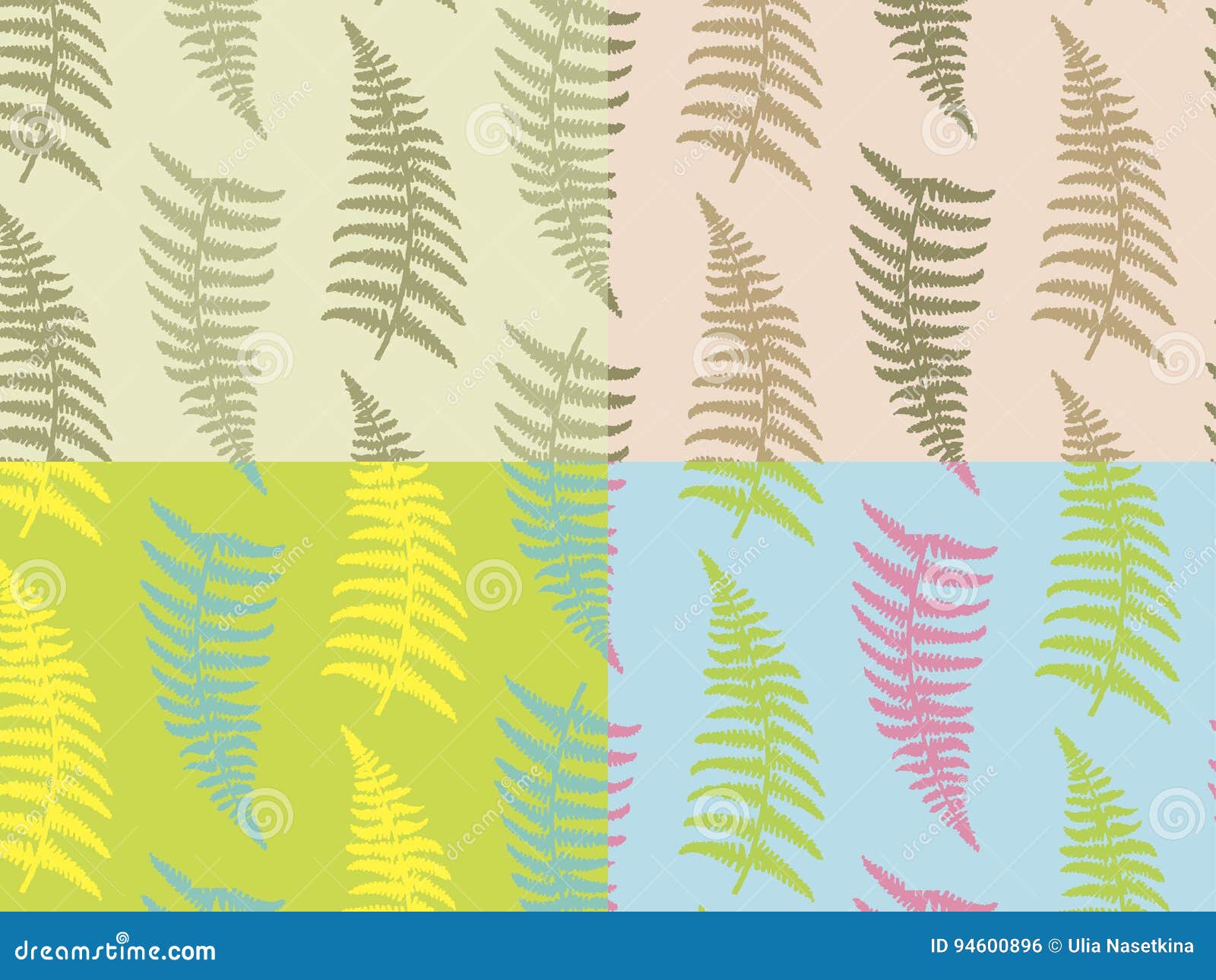 Four Seamless Botanical Fern Patterns Nature Stock Illustration ...