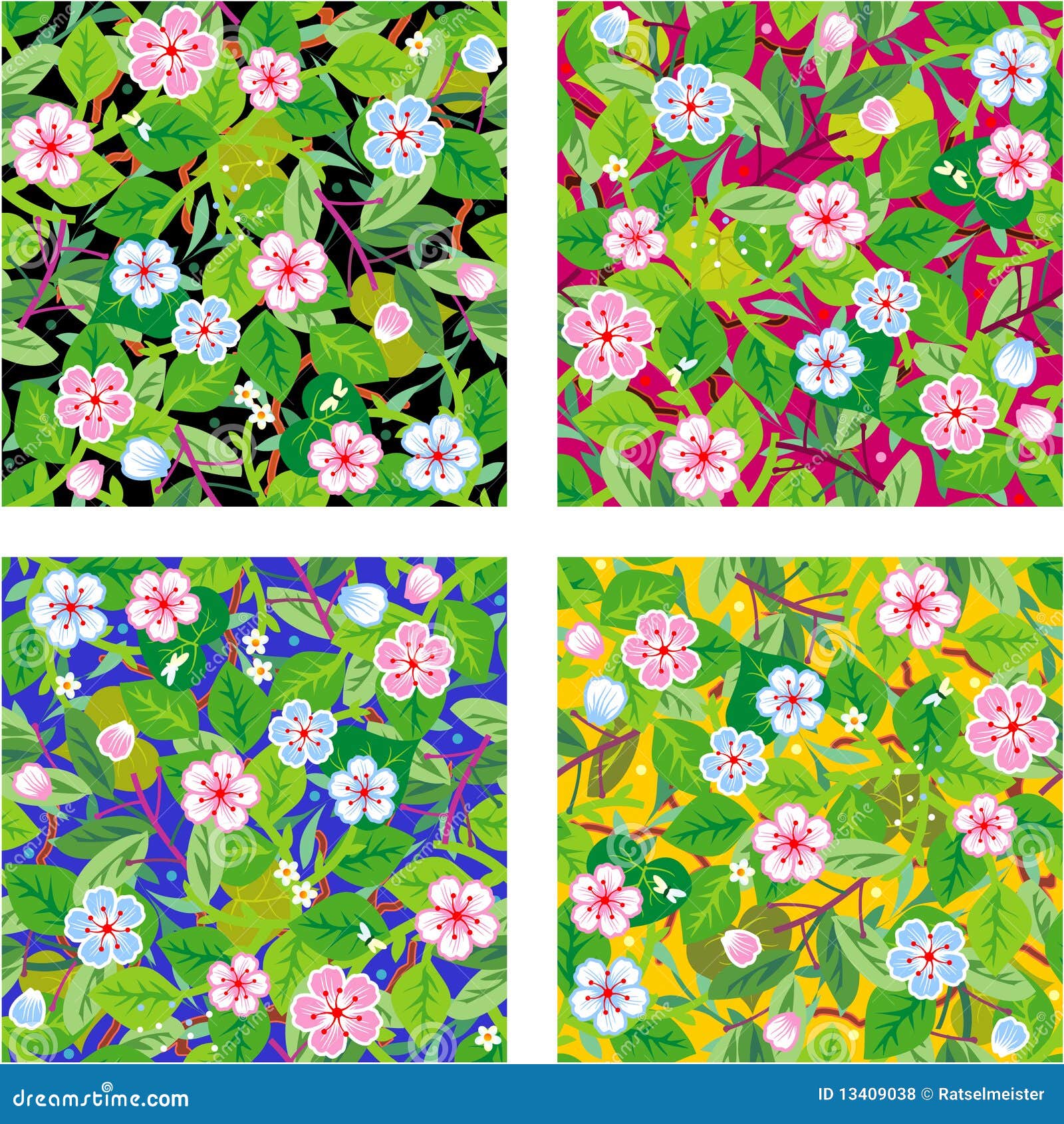 Four Seamless Floral Patterns Stock Vector - Illustration of ...