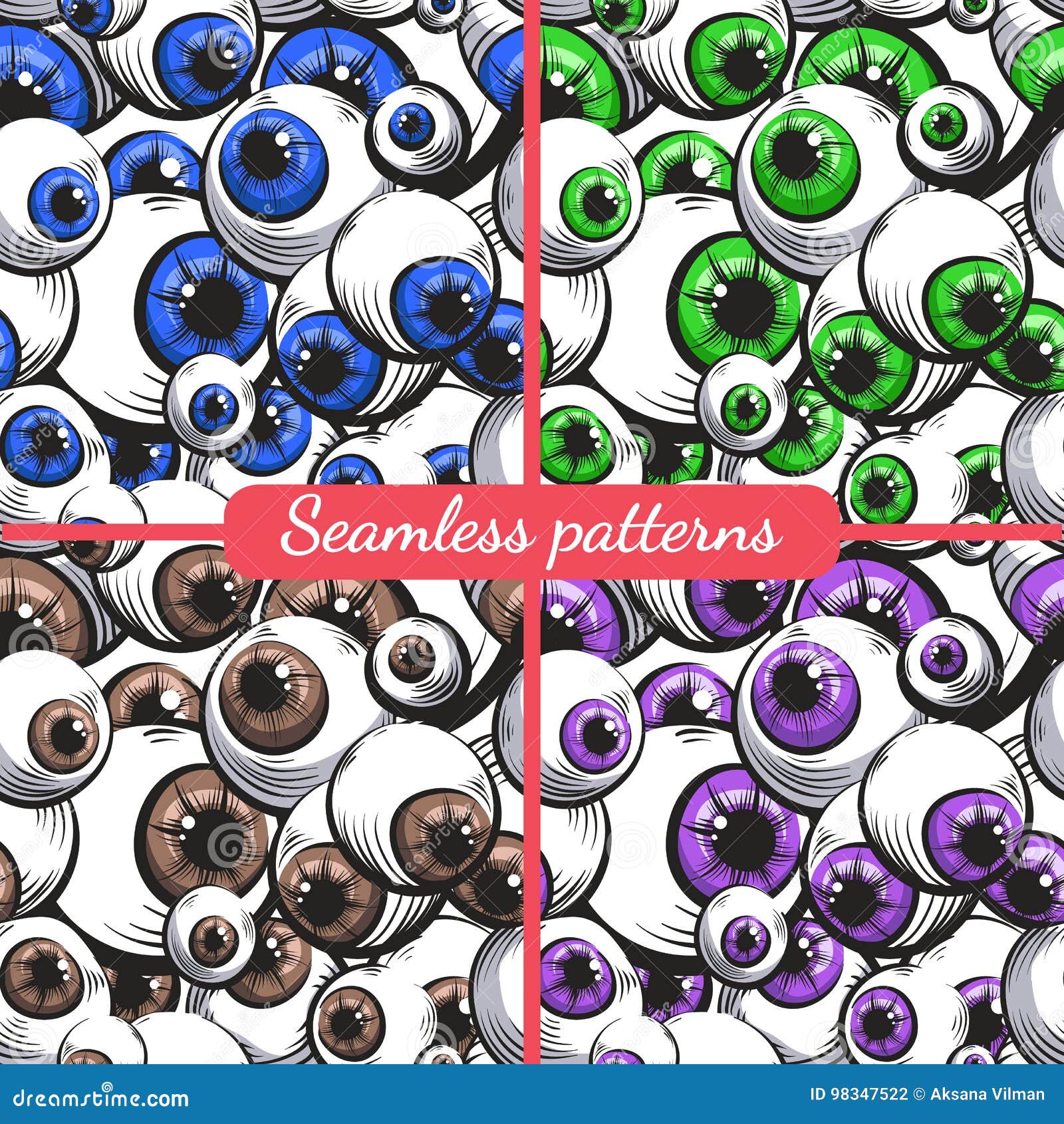 Four Seamless Patterns. Eyes. Stock Vector - Illustration of evil ...