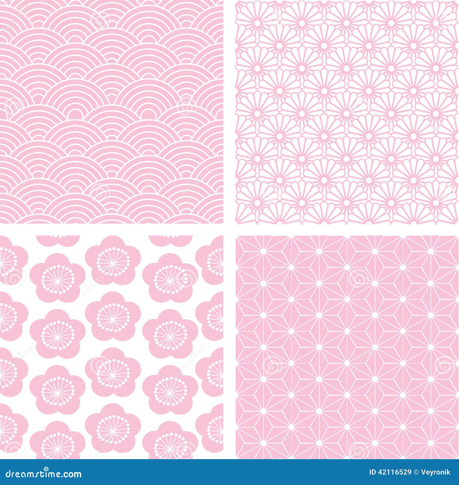 Four Seamless Pink Japanese Backgrounds Stock Vector - Illustration of ...