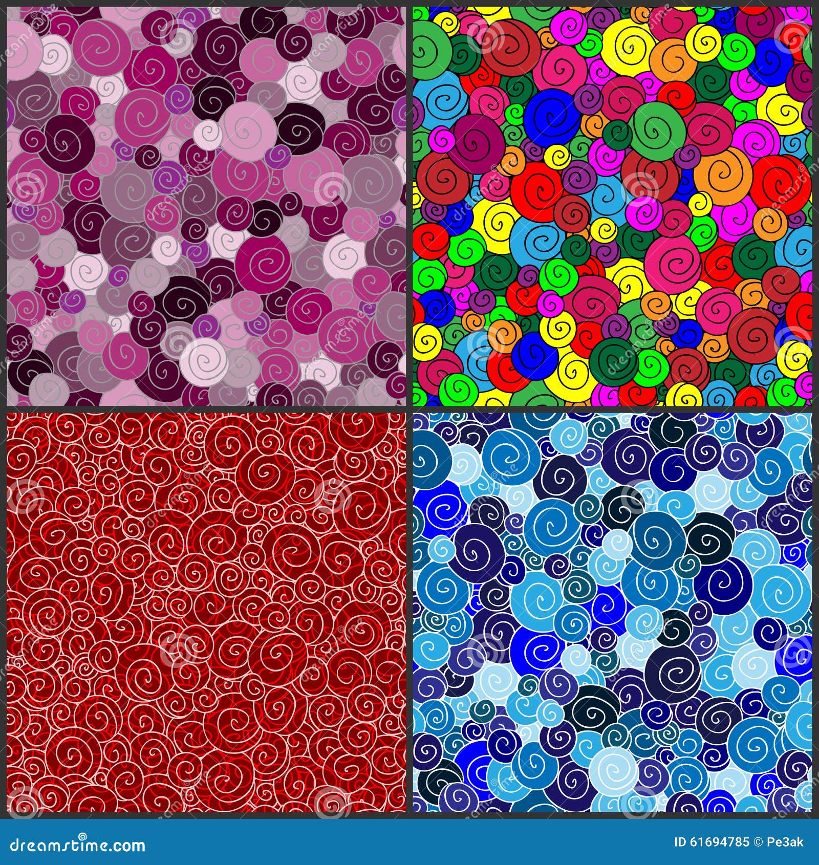 Four Seamless Retro Spirals Pattern Stock Vector - Illustration of ...