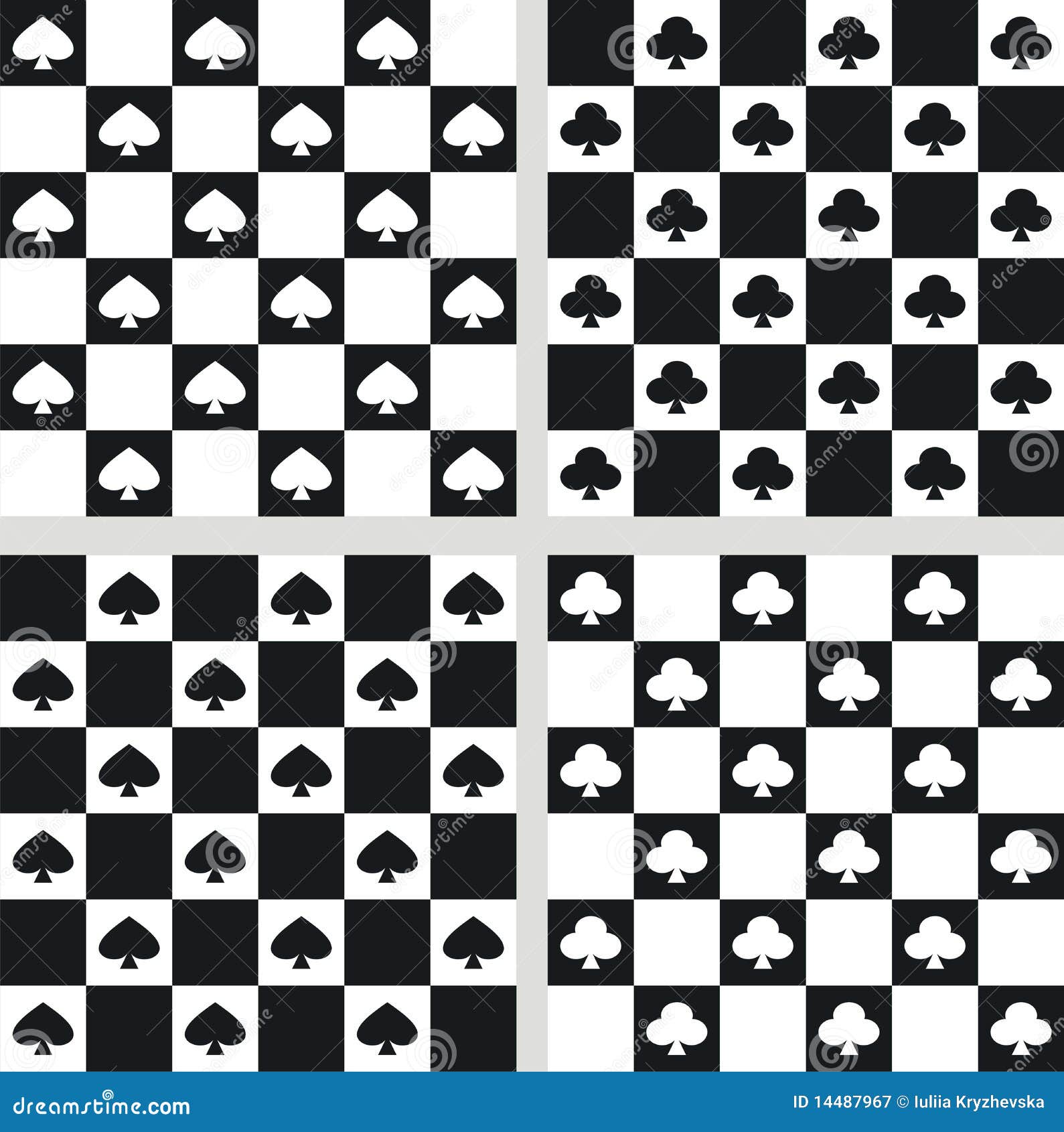 Four Seamless Textures with Trefoils and Spades Stock Vector ...