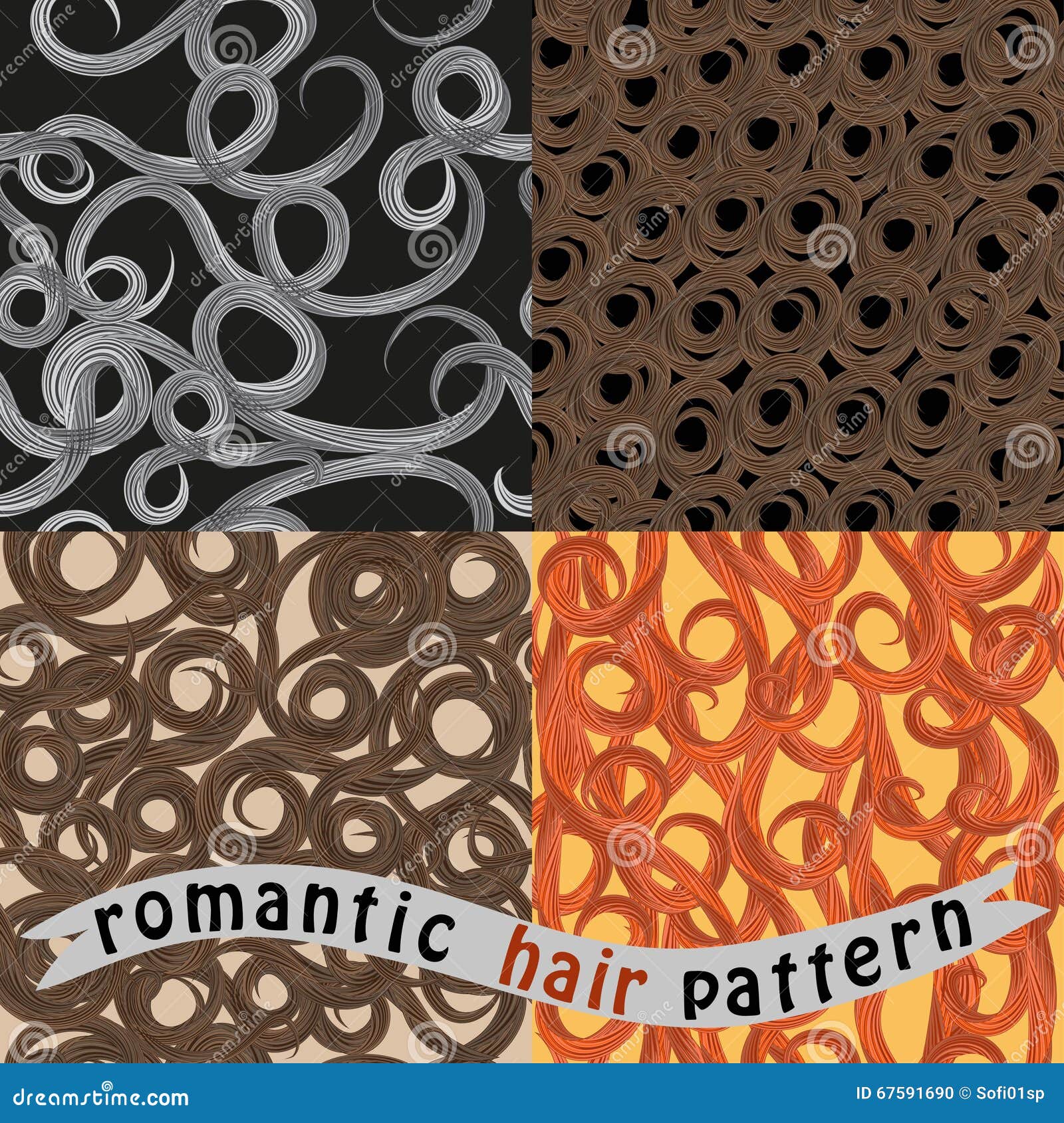 Four Seamless Wave Pattern Hair Stock Vector - Illustration of hair ...