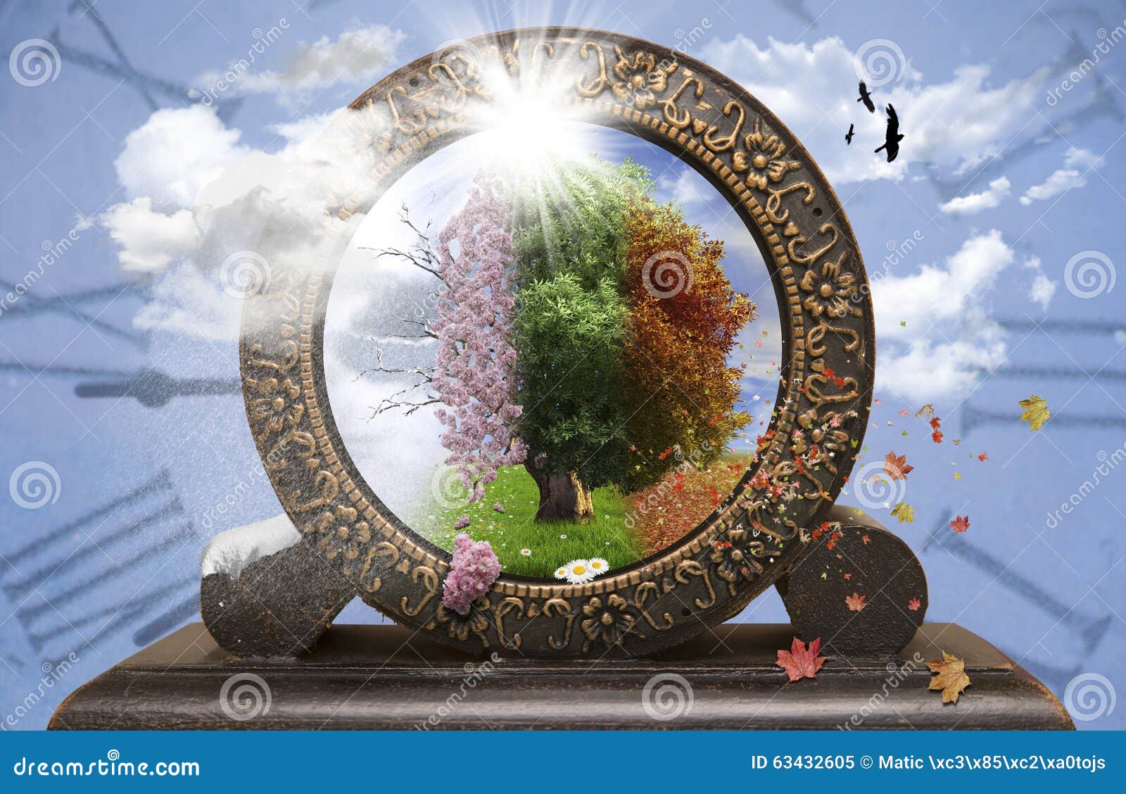 Four Season Tree in a Clock Stock Image - Image of autumn, flower: 63432605