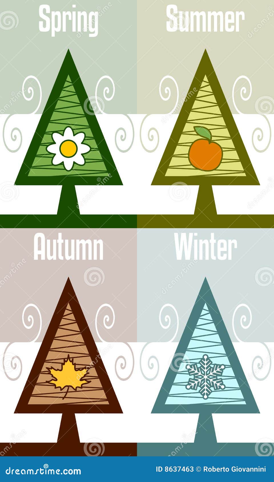 Four Seasons Abstract Tree stock vector. Illustration of flower - 8637463