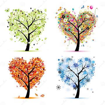 Four Seasons. Art Tree Heart Shape Stock Vector - Illustration of ...