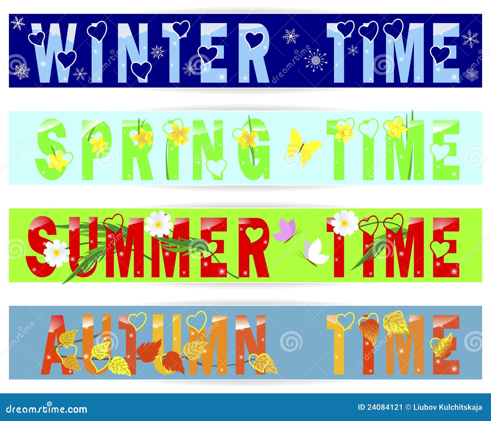 Four seasons-banners. stock vector. Illustration of camomile - 24084121