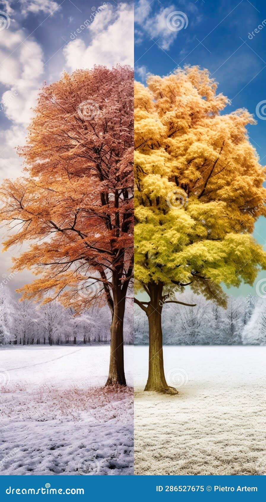 The Four Seasons Blending in One Tree, Generative AI Stock Image ...