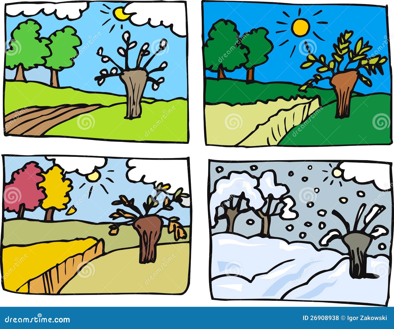 Four Seasons Cartoon Illustration Stock Vector - Illustration of ...