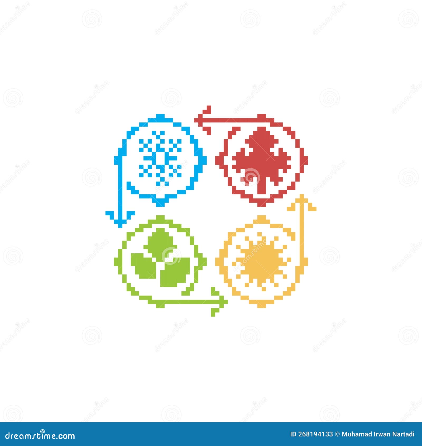 Four Seasons Change Rotation. Pixel Art 8 Bit Vector Icon Illustration ...