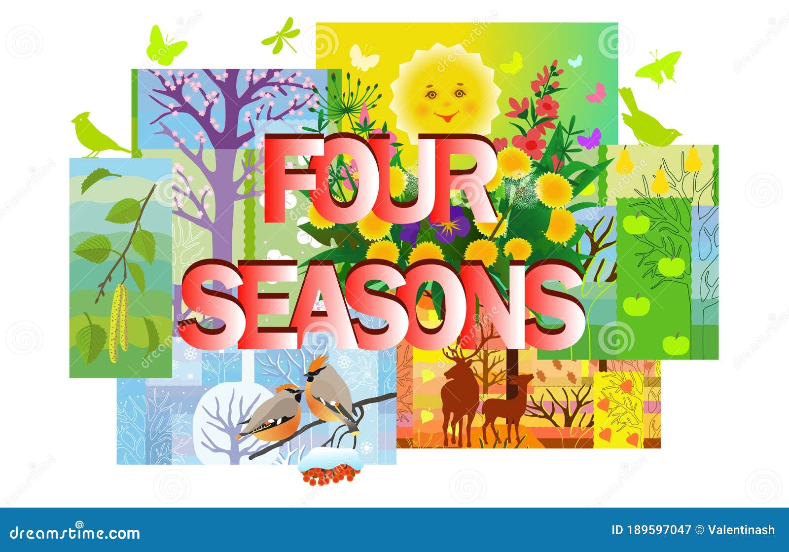 Four Seasons Collage in Patchwork Style Stock Vector - Illustration of ...