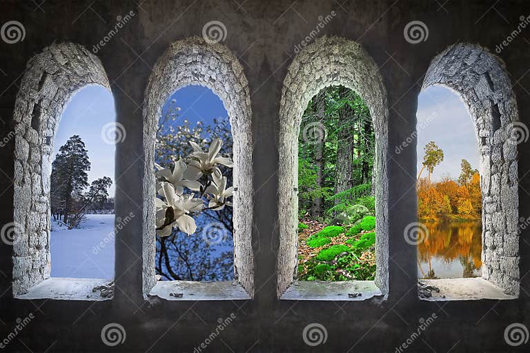 Four seasons stock photo. Image of change, green, seasons - 62196860