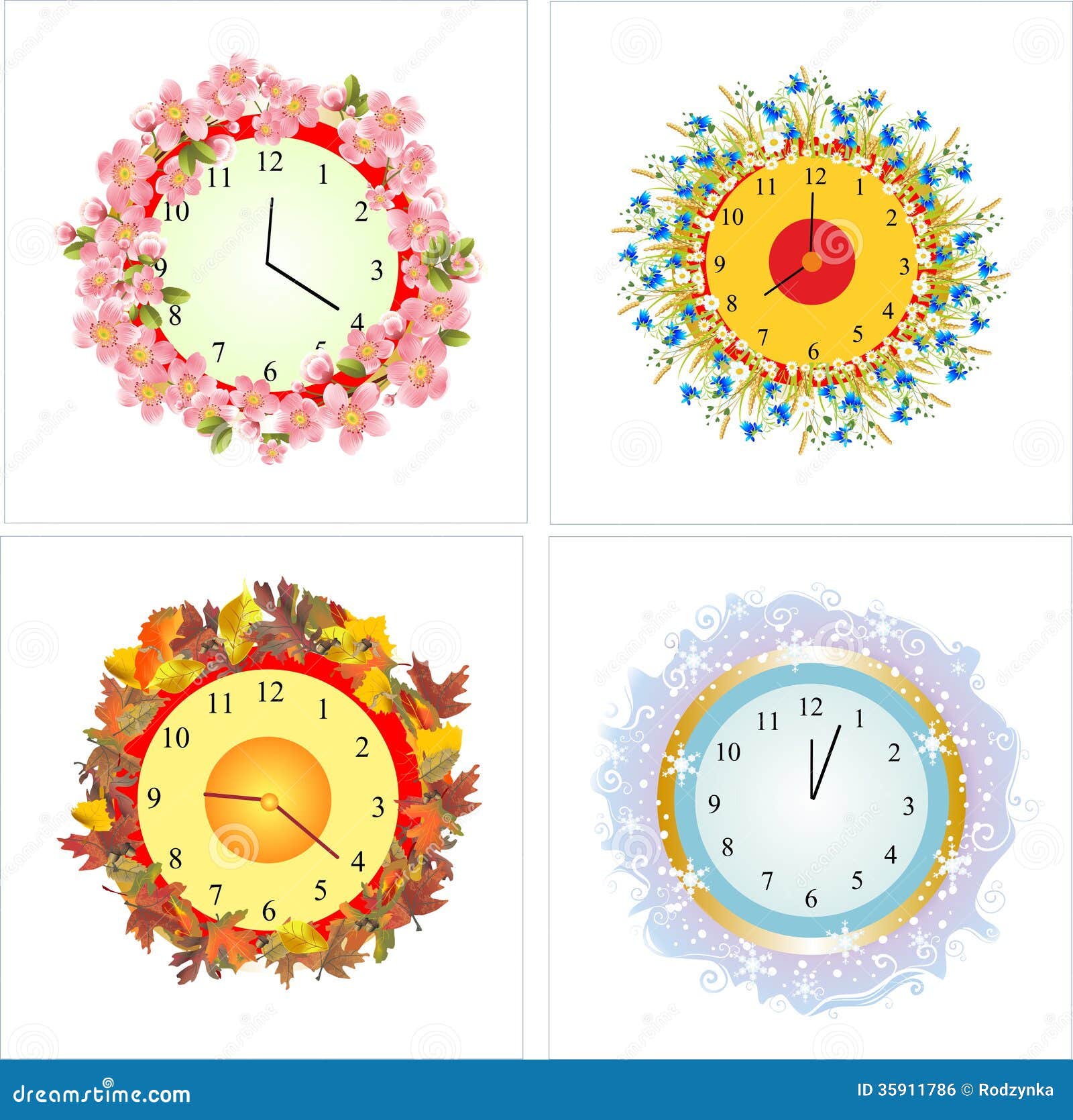 Four seasons, stock vector. Illustration of clock, summer - 35911786