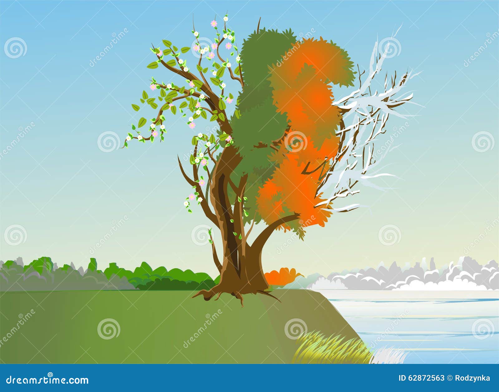 Four Seasons in the Environment Stock Illustration - Illustration of ...
