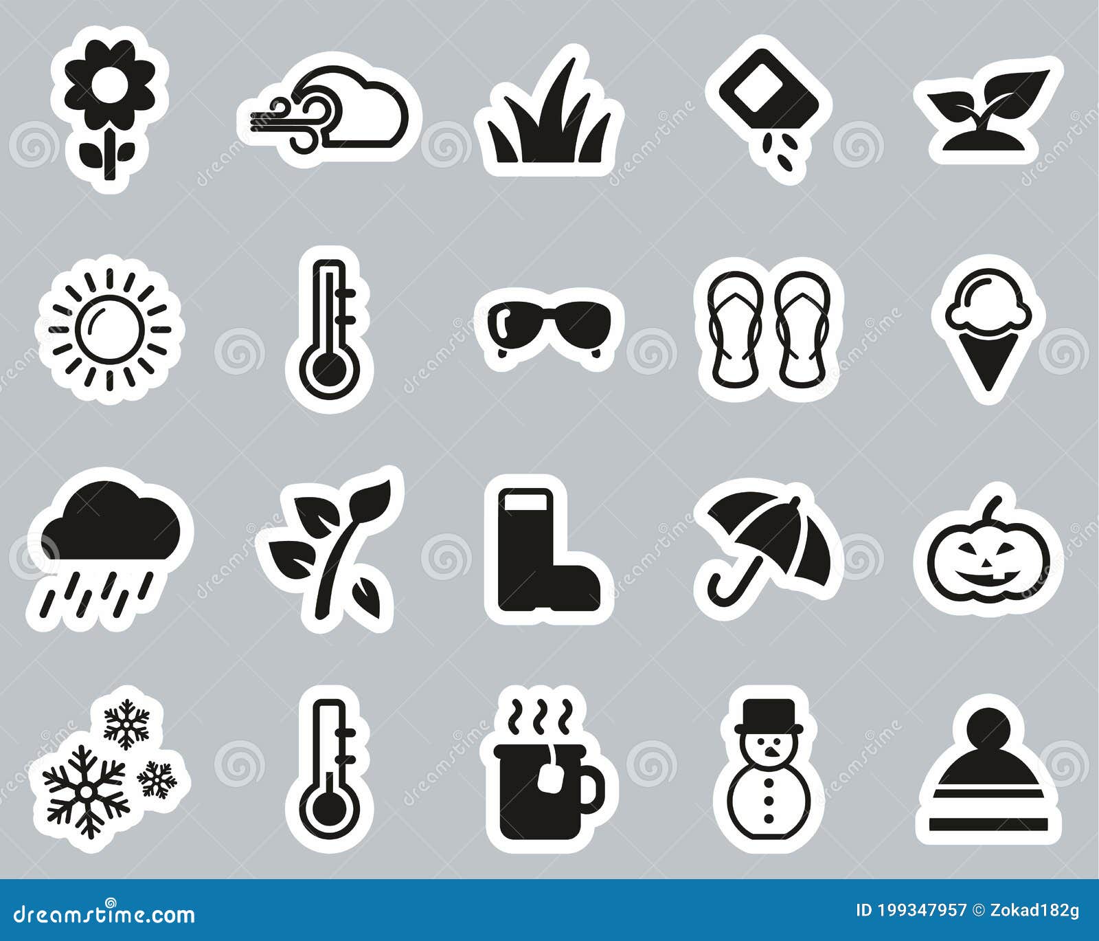 Four Seasons Icons Black & White Sticker Set Big Stock Vector ...