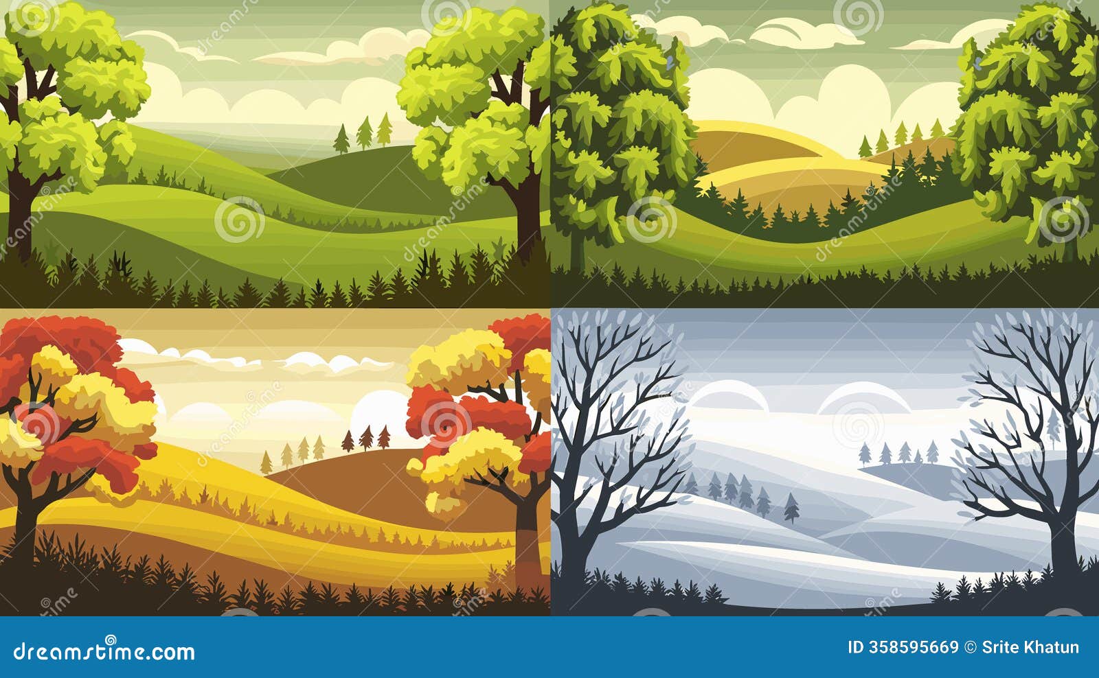 Four Seasons Landscape Set stock vector. Illustration of natural ...