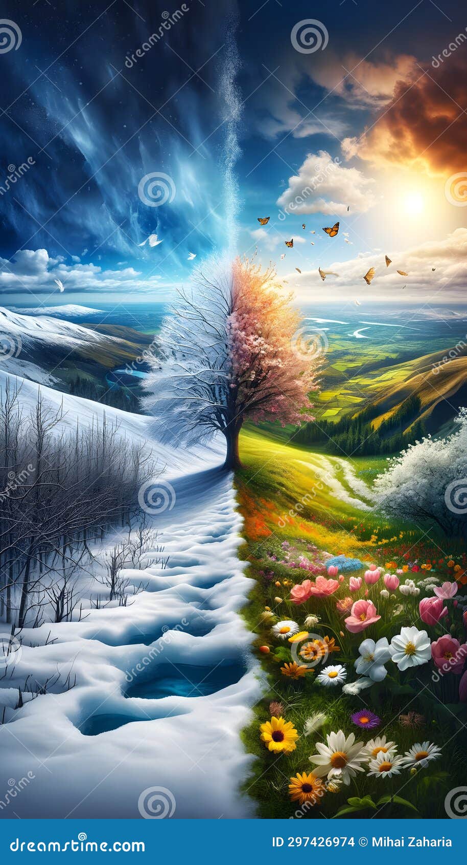 Four Seasons Landscape Transition. Created with Generative AI Stock ...