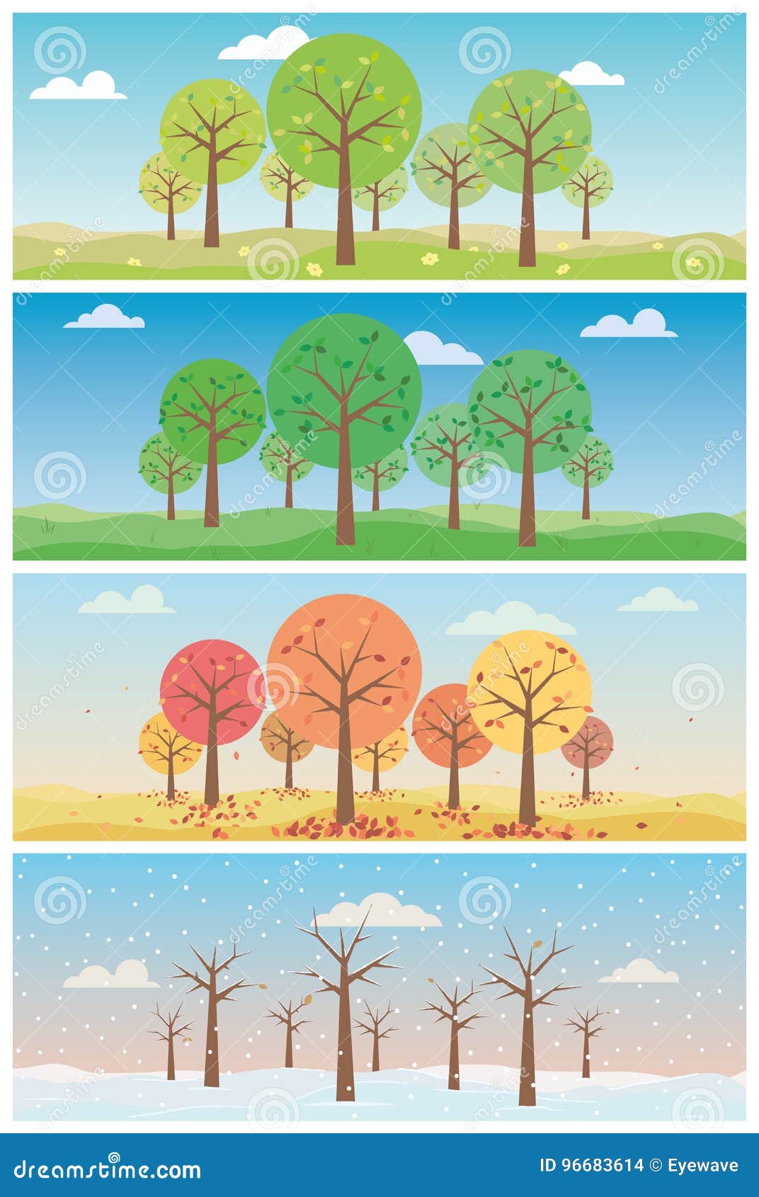 Four Seasons Landscapes Vector Illustrations Set Stock Vector ...