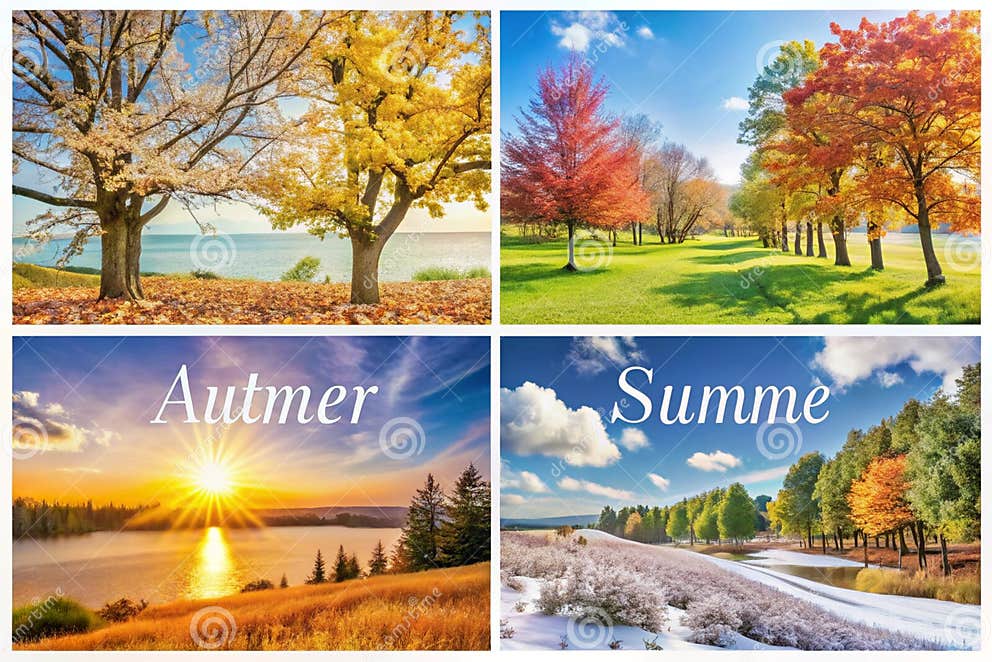 Four Seasons Nature Collage Stock Illustration - Illustration of ...