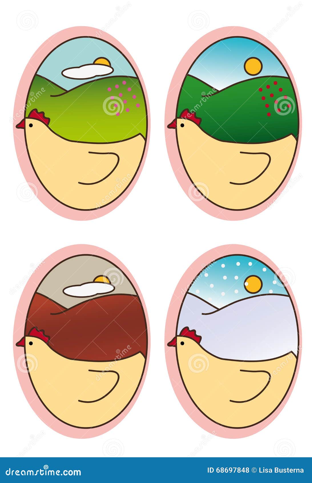 Four seasons in oval shape stock vector. Illustration of spring - 68697848