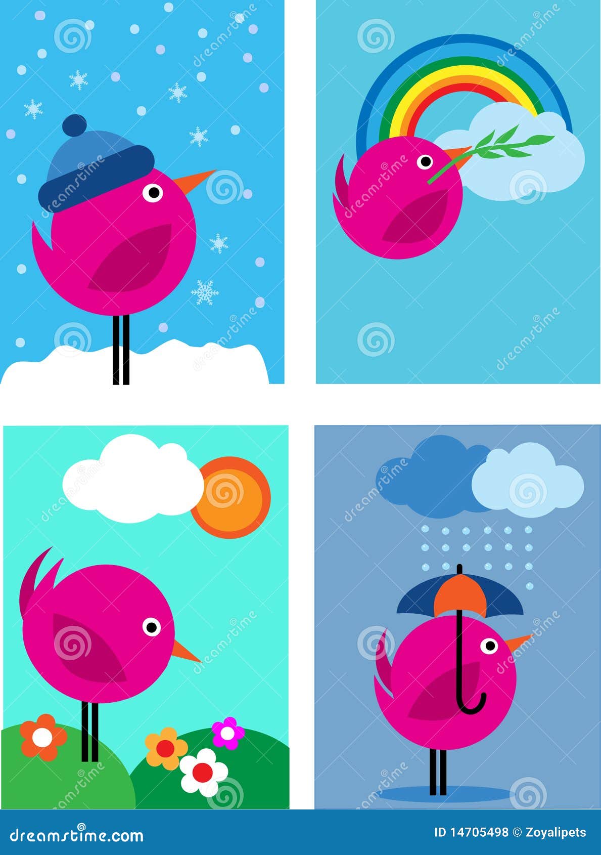 Four Seasons Pink Bird Icons - 1 Stock Vector - Illustration of chilly ...