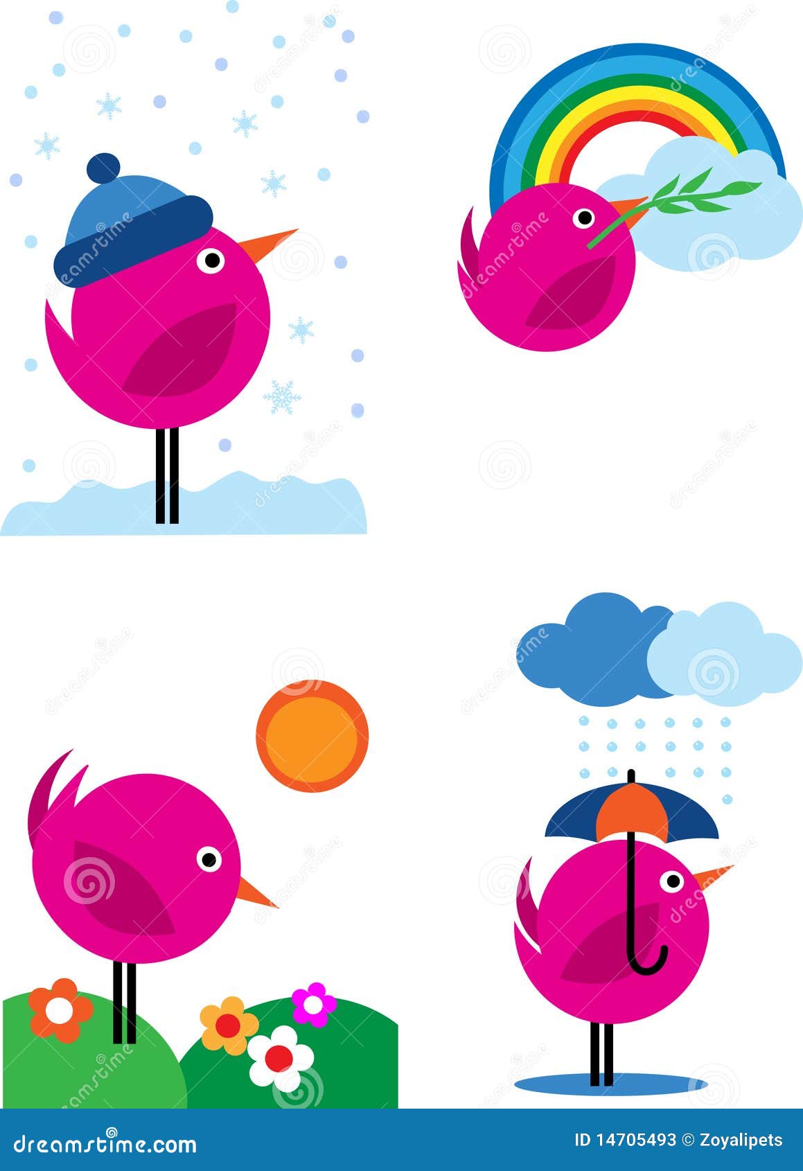 Four Seasons Pink Birds Icons - 3 Stock Vector - Illustration of ...