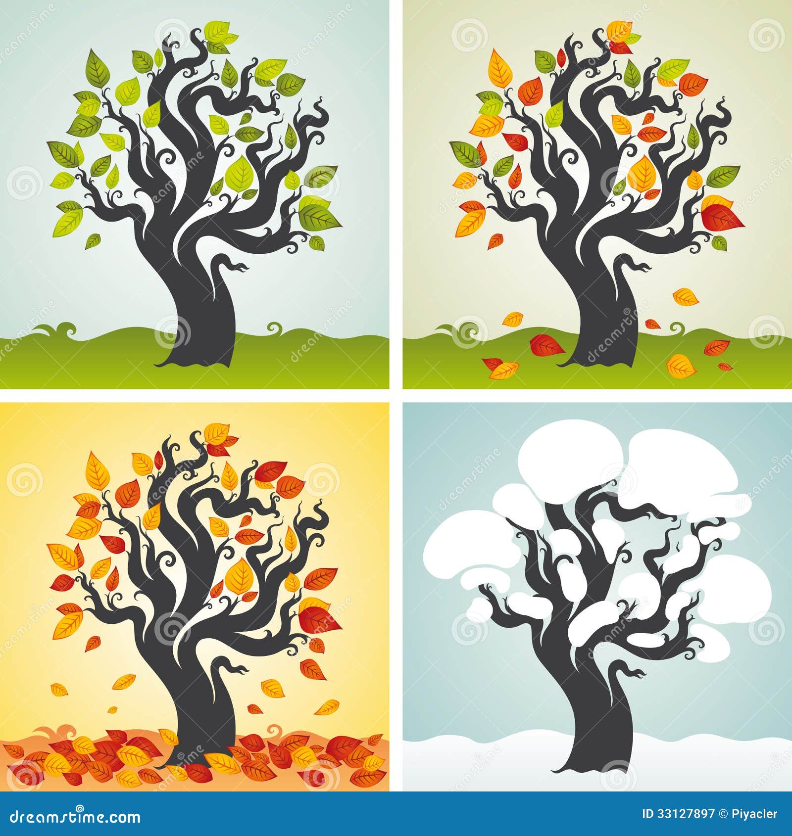 Four seasons set with tree stock vector. Illustration of cartoon - 33127897
