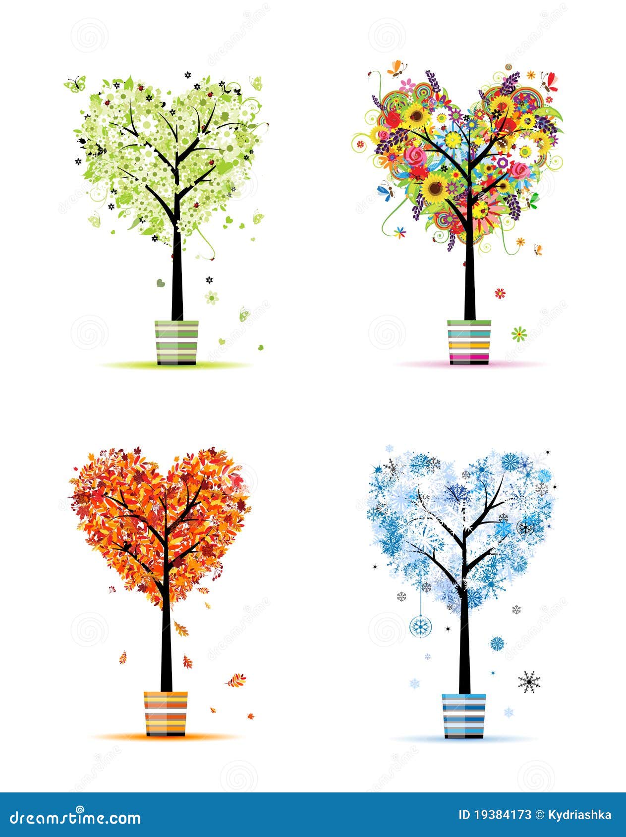 Four Seasons - Spring, Summer, Autumn, Winter Tree Stock Illustration ...