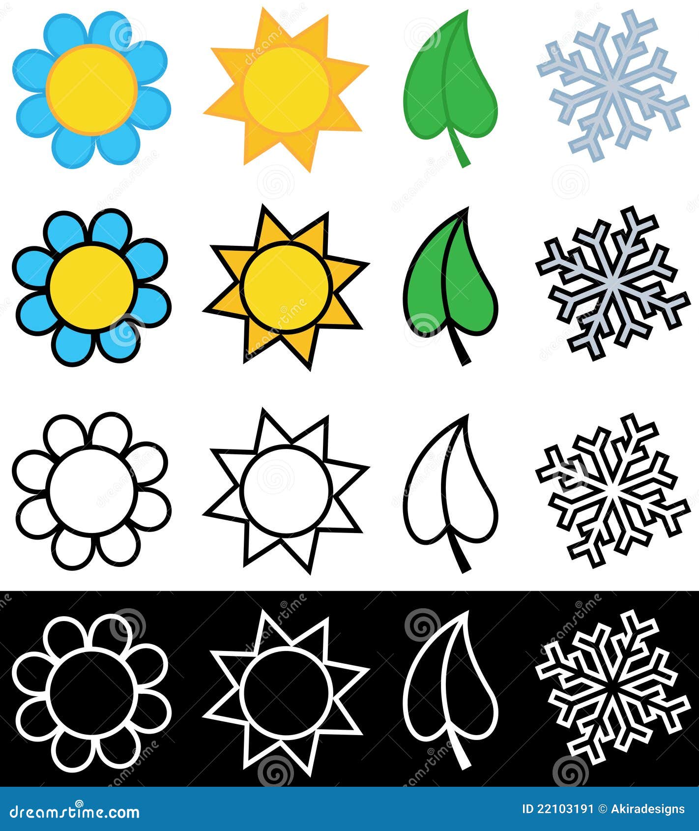 Four Seasons Symbols in Color or Black and White Stock Illustration ...