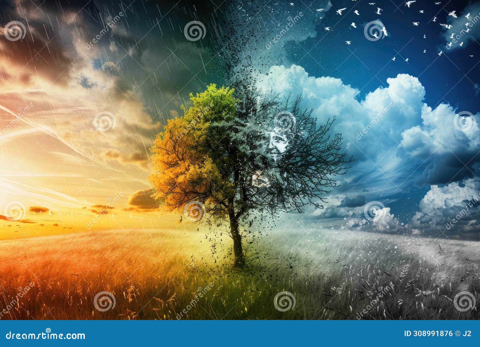 Four Seasons Time-Lapse: Dynamic Tree in Varied Seasonal Climates Stock ...