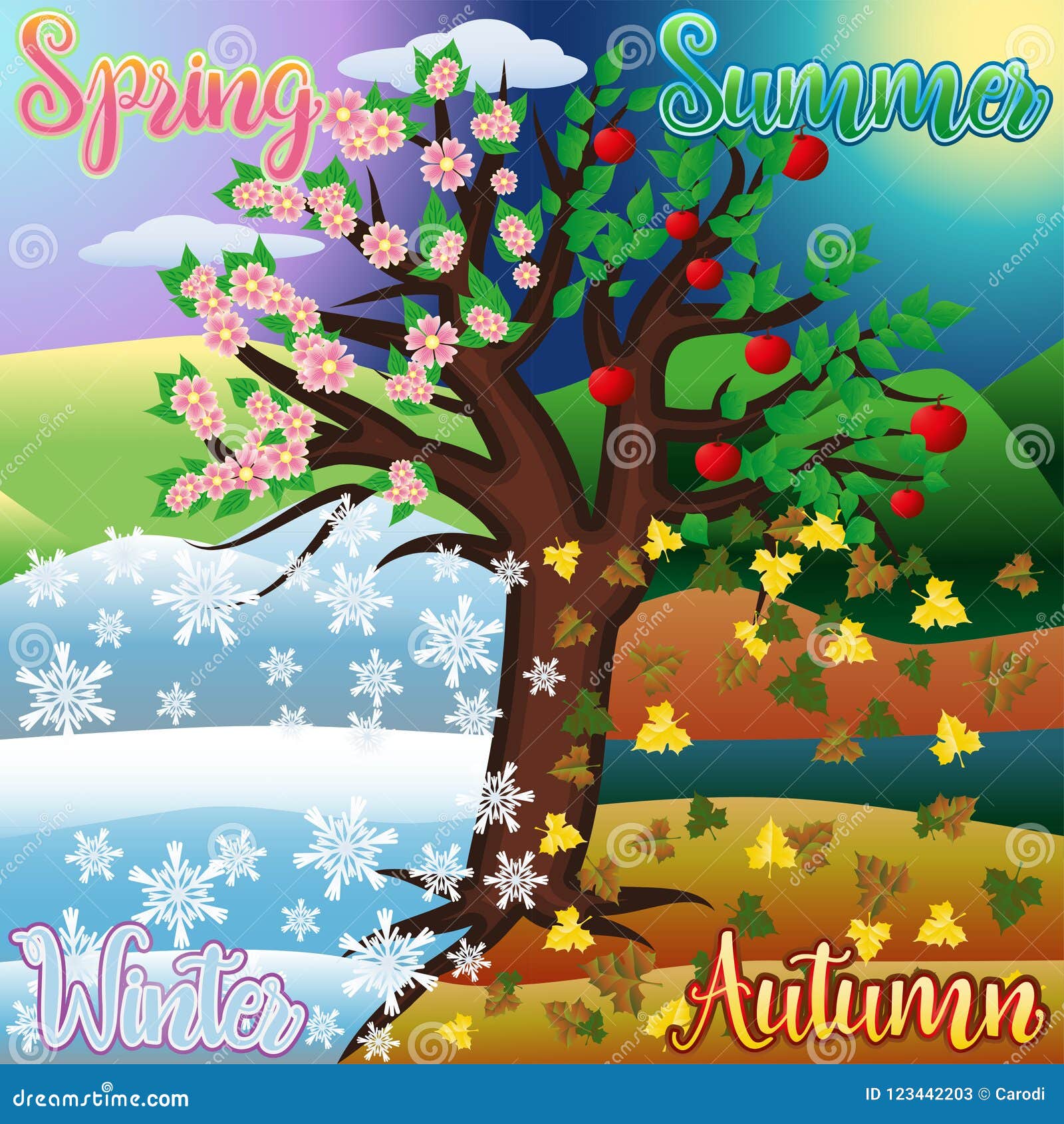 Four Seasons Tree Banner, Vector Stock Vector - Illustration of hills ...