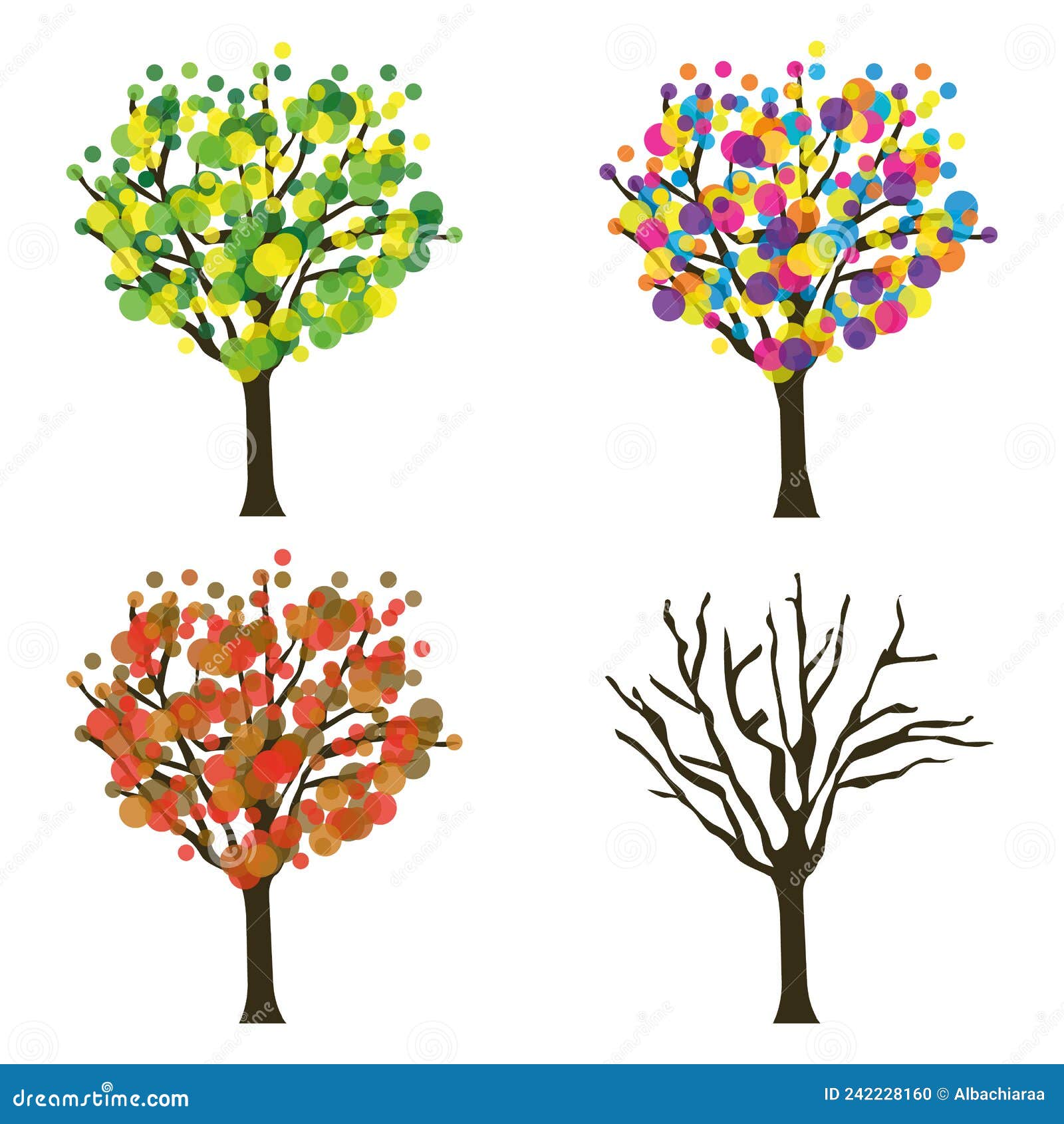 Four Seasons Trees Icons. Vector Set. Stock Vector - Illustration of ...
