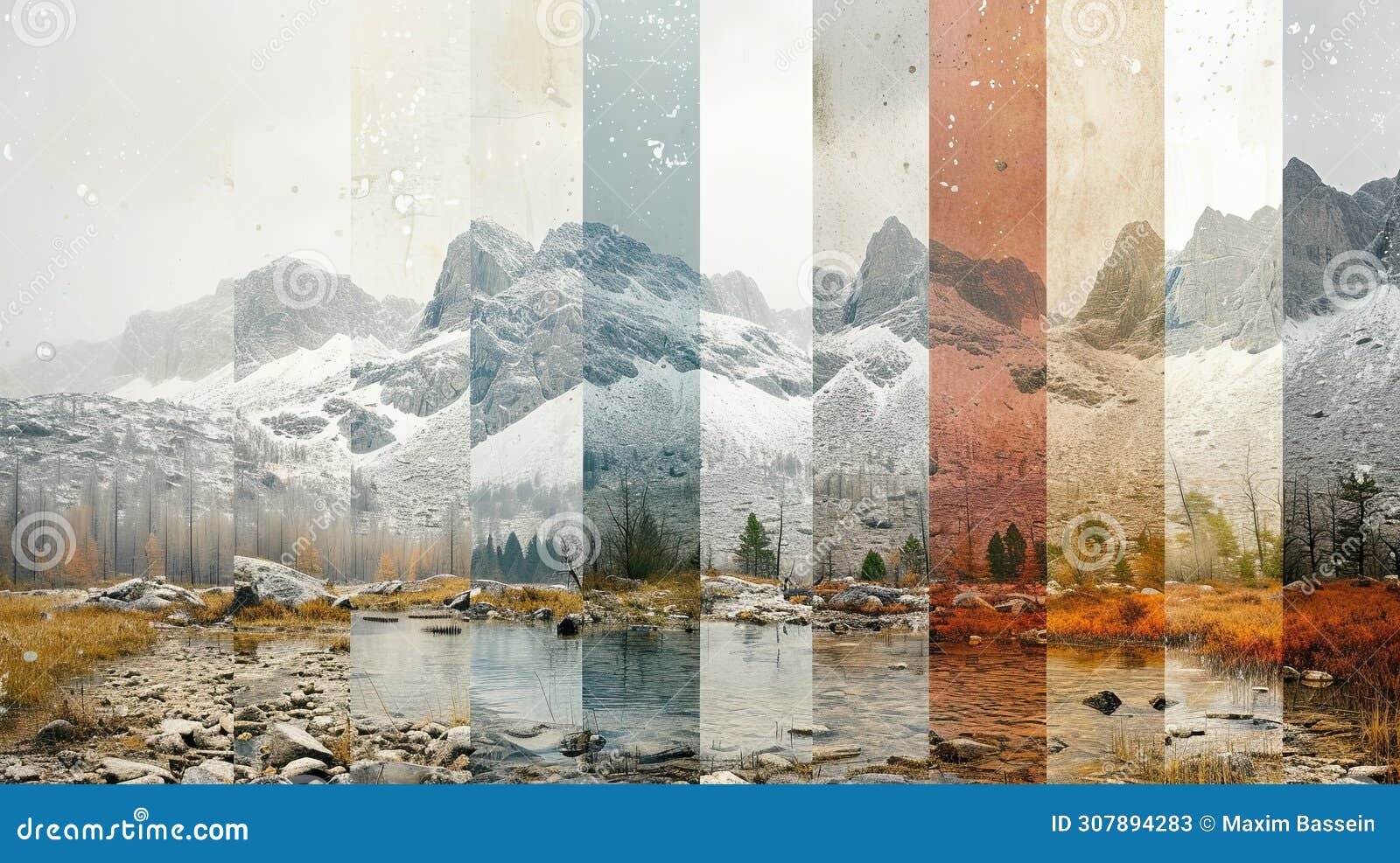 Four Seasons, Vertical Segmented Images of Abstract Landscapes Stock ...