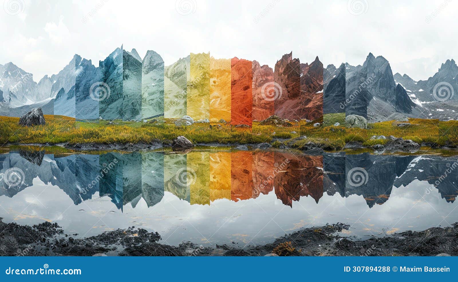 Four Seasons, Vertical Segmented Images of Abstract Landscapes Stock ...