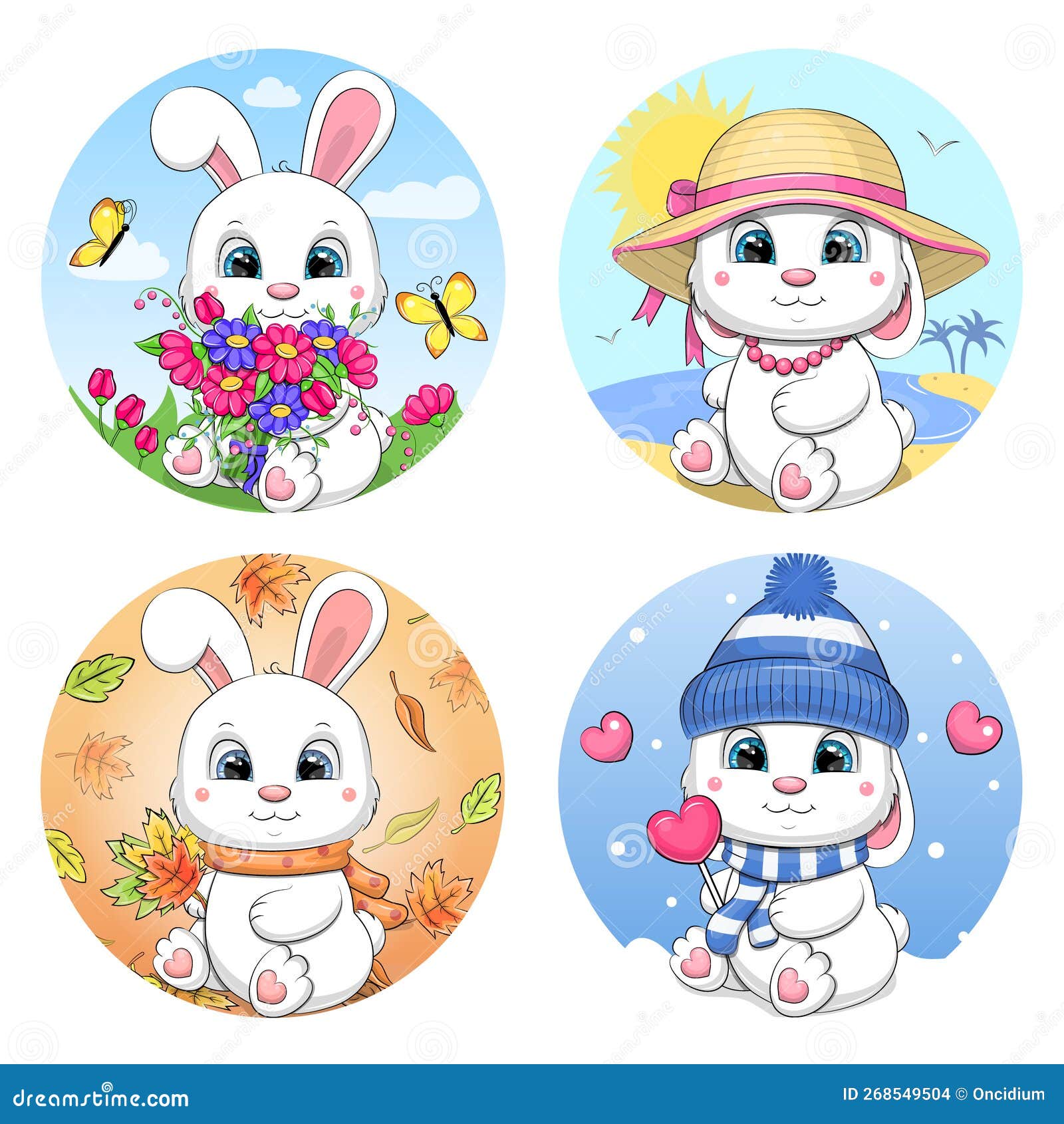 Four Seasons with White Rabbit. Stock Vector - Illustration of cute ...