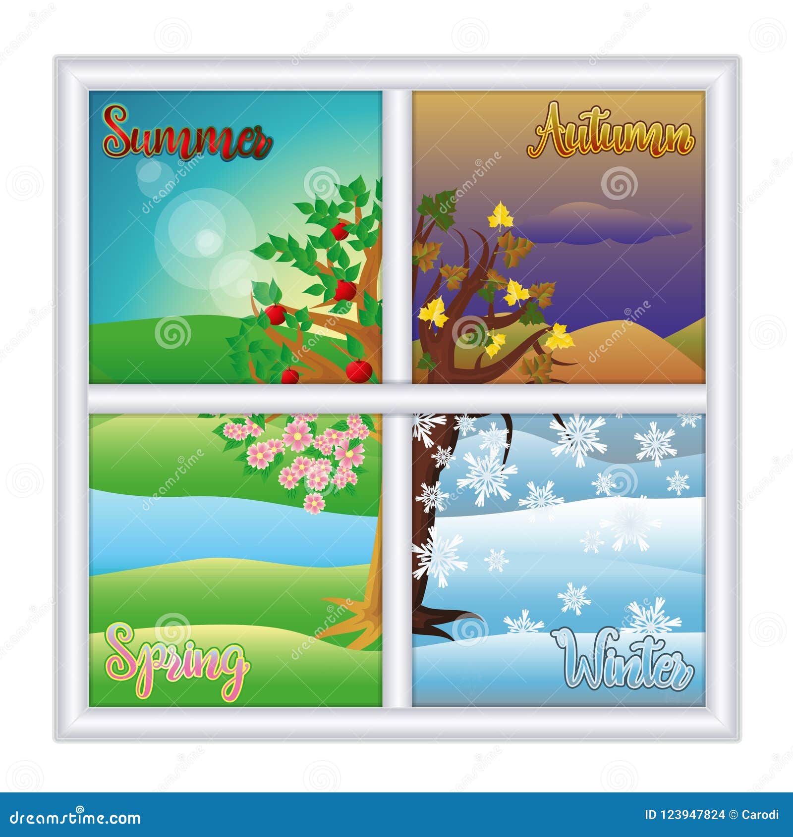 Four Seasons Window Card, Vector Stock Vector - Illustration of glass ...