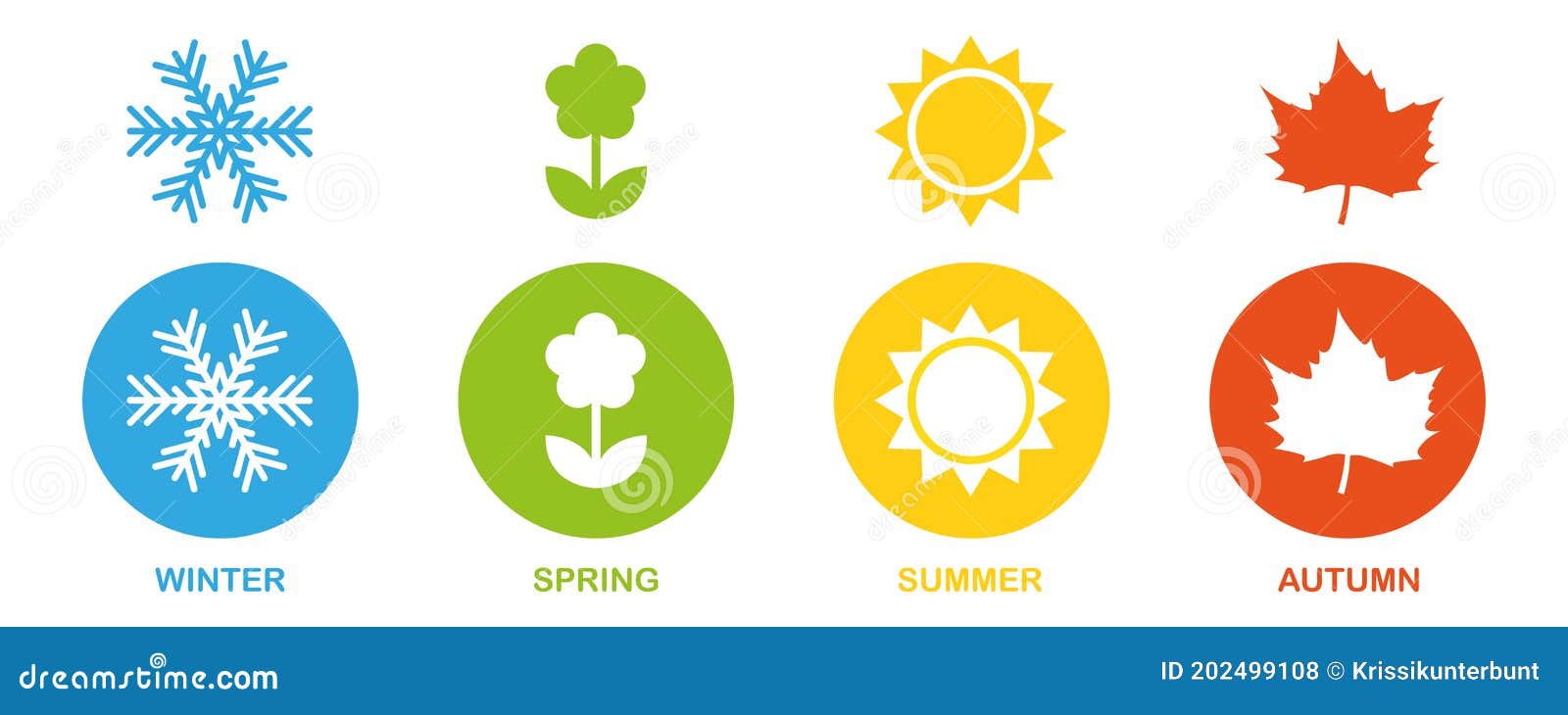 Four Seasons Winter Spring Summer Fall Icon Set Stock Vector ...