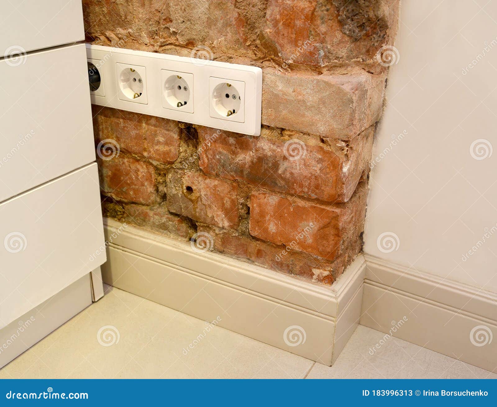 Four-seater Socket Installed on Old Brick Wall Indoors Stock Image ...